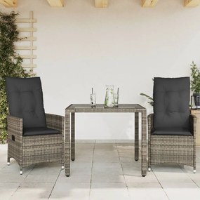 3dílný bistro set s poduškami šedý polyratan 3276735