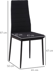HOMCOM Set 4 čalouněných jídelních židlí z lnu - Moderní kuchyňské židle s vysokým opěradlem a kovovými nohami, nosnost 120 kg, pro obývací pokoj, 41…
