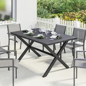 Outsunny zahradní jídelní stůl pro 6 osob s lamelovým HDPE povrchem, kovová konstrukce 150x90x74 cm černá