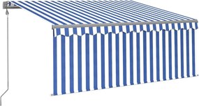 Automatická markýza roleta LED senzor větru 3,5x2,5 m modrobílá 3069411