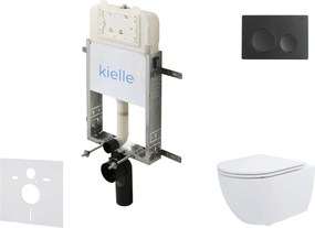 kielle Genesis New - Set předstěnové instalace, klozetu Oudee, Vortex Rimless+, sedátka softclose a tlačítka Gemini New I, matná černá 30502SZ03