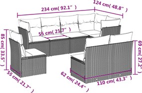 8dílná zahradní sedací souprava s poduškami černá polyratan 3249595