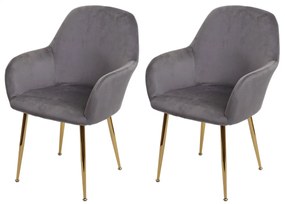 Židle v retro stylu F18 (SET 2 ks) - samet, zlatá podnož - Šedá