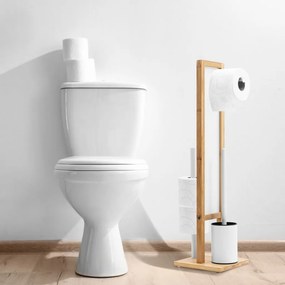 Tutumi REA - Bambusový koupelnový stojan na toaletní papír a kartáč, White 321502, HOM-04000