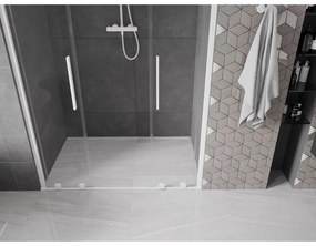 Mexen Velar L Duo, posuvné sprchové dveře do otvoru 140 cm, 8mm čiré sklo, bílá matná, 871-140-003-02-20