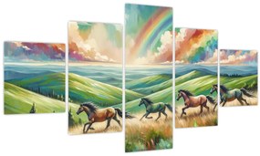 Obraz - Koni cválající krajinou (125x70 cm)