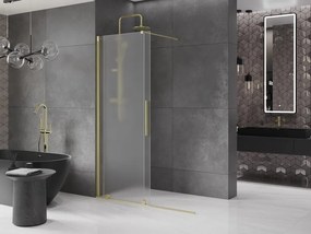 Mexen Velar, sprchová zástěna s posuvnými dveřmi Walk-in 150 x 200 cm, 8mm sklo námraza, zlatá matná, 871-150-000-33-55
