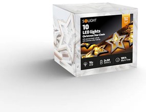 SOLIGHT LED vánoční řetěz hvězdy, 10x LED, dřevo, 1,5m, 2x AA