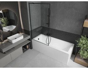 Mexen Next, vanová zástěna 1-křídlová 90 x 150 cm, fixní křídlo, 6 mm čiré sklo s černým vzorem, černý profil, 895-090-000-00-70-70