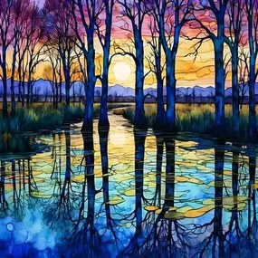NORIMPEX Diamantové malování Břízy u jezera / 30x40 cm