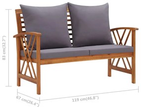 vidaXL Zahradní lavice s poduškami 119 cm masivní akáciové dřevo