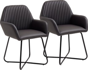 HOMCOM Sada 2 moderních židlí do jídelny, do kuchyně nebo obývacího pokoje, hnědé židle potažené umělou kůží 60x56.5x85cm | Aosom