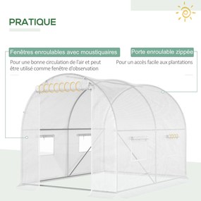Skleník pochodový tůnel Outsunny 6 m² 3D x 2Š x 1.9V m, Zpevněná pozinkovaná ocel průměr 2.4 cm + Okna z vysokohustotního PE, Bílý