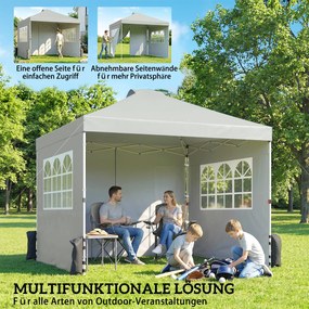 Pavilon cca 3x3 m Voděodolný Výškově nastavitelný skládací pavilon se 3 bočními stěnami Větrání oknem, UV 50+ Světle šedý