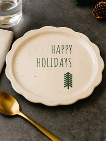 Sinsay - Vánoční keramický talíř s nápisem Happy Holidays - bílá
