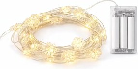 LED světýlka na baterie, vločky, 2,3 m, teple bílá, 20 diod, čirý kabel, IP20 interiér, 3 × AA