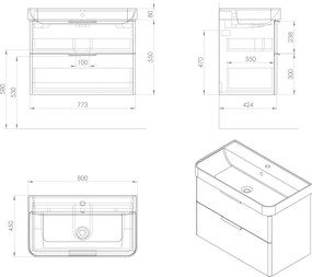 Aqualine Deneb koupelnová skříňka pod umyvadlo 77,3 x 55 x 43,5 cm bílá mat DN280