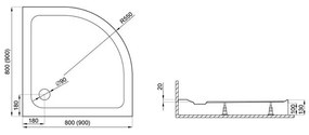 Polimat Čtvrtkruhová krylátová sprchová vanička Standard 2 80x80 (90x90) Barva: Bílá, Rozměry (cm): 90x90