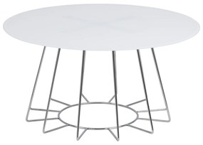 Kulatý konferenční stolek v glamour stylu Stříbrno - bílý VENIS