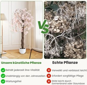Costway Umělá třešeň v květináči Umělá květina s bílými květy 163 cm