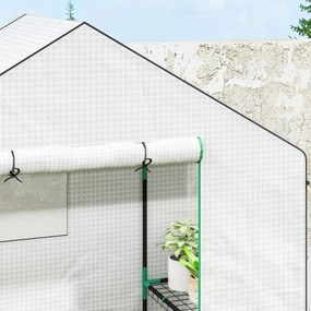 Skleník s policemi, miniskleník, odolný proti UV záření, síťované okno, dveře na zip, 143L x 74W x 190H cm, bílý