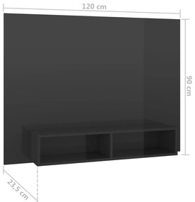 vidaXL Nástěnná TV skříňka šedá vysoký lesk 120x23,5x90 cm dřevotříska