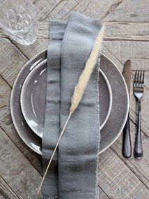 Set 4ks šedý lněný ubrousek s roztřepenými okraji - 40*40cm