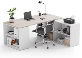 PLAN Kancelářský psací stůl s úložným prostorem BLOCK B01, bílá/dub přírodní