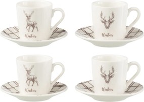 Set 4ks bílo-hnědý hrnek s jelenem v krabičce Coffee Deer - Ø 11*6 cm / 80ml