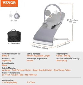 Baby Bouncer Skládací židle Bouncer pro děti 0-9 měsíců s hrazdičkou