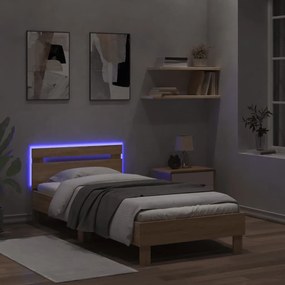 Rám postele s čelem a LED osvětlením dub sonoma 100 x 200 cm