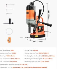 Magnetická vrtačka 1300 W 13000 N Přenosná vrtačka Mag 810RPM