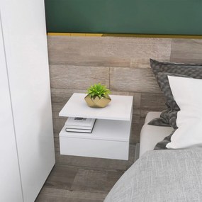 HOMCOM Sada 2 Floating Nočních Stolků - Zavěšené Noční Stolky s 1 Zásuvkou a Otevřenou Policí pro Ložnici 35x32x22,5 cm Bílá
