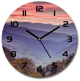 Wallmuralia Skleněné hodiny kulaté Západ slunce hory fi 30 cm