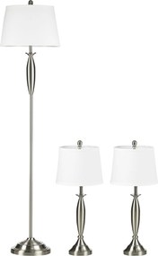 HOMCOM 3-dílná sada stojací lampa a 2 stolní lampy E27 stříbrná a bílá pro obývací pokoj ložnici moderní osvětlení | Aosom.de