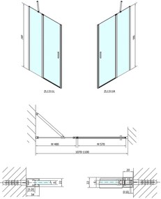 Polysan, ZOOM LINE sprchové dveře 1100mm, čiré sklo, ZL1311