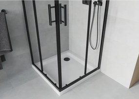 Mexen Rio čtvercová sprchová kabina 90 x 90 cm, průhledná, černá + vanička Flat, bílá - 860-090-090-70-00-4010B