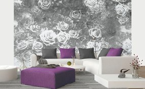 DIMEX | Samolepicí vliesová fototapeta na zeď Abstrakt růže II. MA-5-0378 | 375 x 250 cm | bílá, šedá
