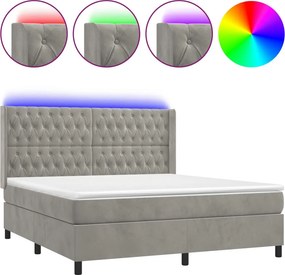 Box spring postel s matrací a LED světle šedá 180x200 cm samet 3139757