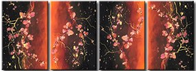 Obraz Kvete magnólie (3dílný) - kompozice květů na hnědém pozadí