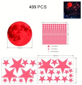 Samolepky na zeď - svítící měsíc s hvězdami Varianta: set E - malý červený měsíc + hvězdy, 435ks
