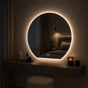 Mereo, Mereo Zrcadlo kulaté s rovnou hranou 800x740 mm, ambientní LED osvětlení a odmlžování, MER-CN185