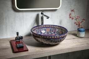 Sapho Sapho, PRIORI keramické umyvadlo, průměr 41 cm, 15 cm, fialová s ornamenty, PI022