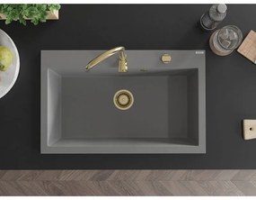 Mexen Elix, 1-korový granitový dřez 800 x 500 mm, šedá, zlatý sifon, 6527801005-71-G