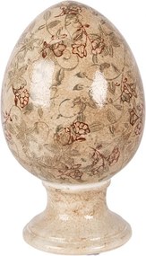 Béžové keramické vajíčko s květy Margaus L - Ø 15*24 cm