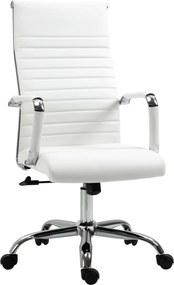 Kancelářská židle Vinsetto s houpací funkcí ergonomická kolečka otočná o 360° ocelové nohy imitace kůže nosnost 120 kg 54 x 62 x 104-114 cm Bílá | Ao…
