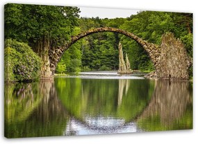 Obraz na plátně Obloukový most přes jezero - 100x70 cm
