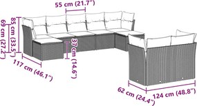 9dílná zahradní sedací souprava a podušky světle šedá polyratan 3250151