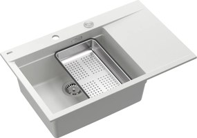 Bílý kuchyňský granitový dřez QUADRON Josh 111 s příslušenstvím bez baterie
