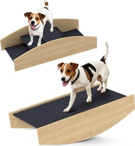 PawHut 2 v 1 - Kladina pro psy, Agility kladina z dřeva, Agility rampa pro malé a střední psy do 15 kg, pro rovnováhu, důvěru, 80 x 39,5 x 20 cm, přír